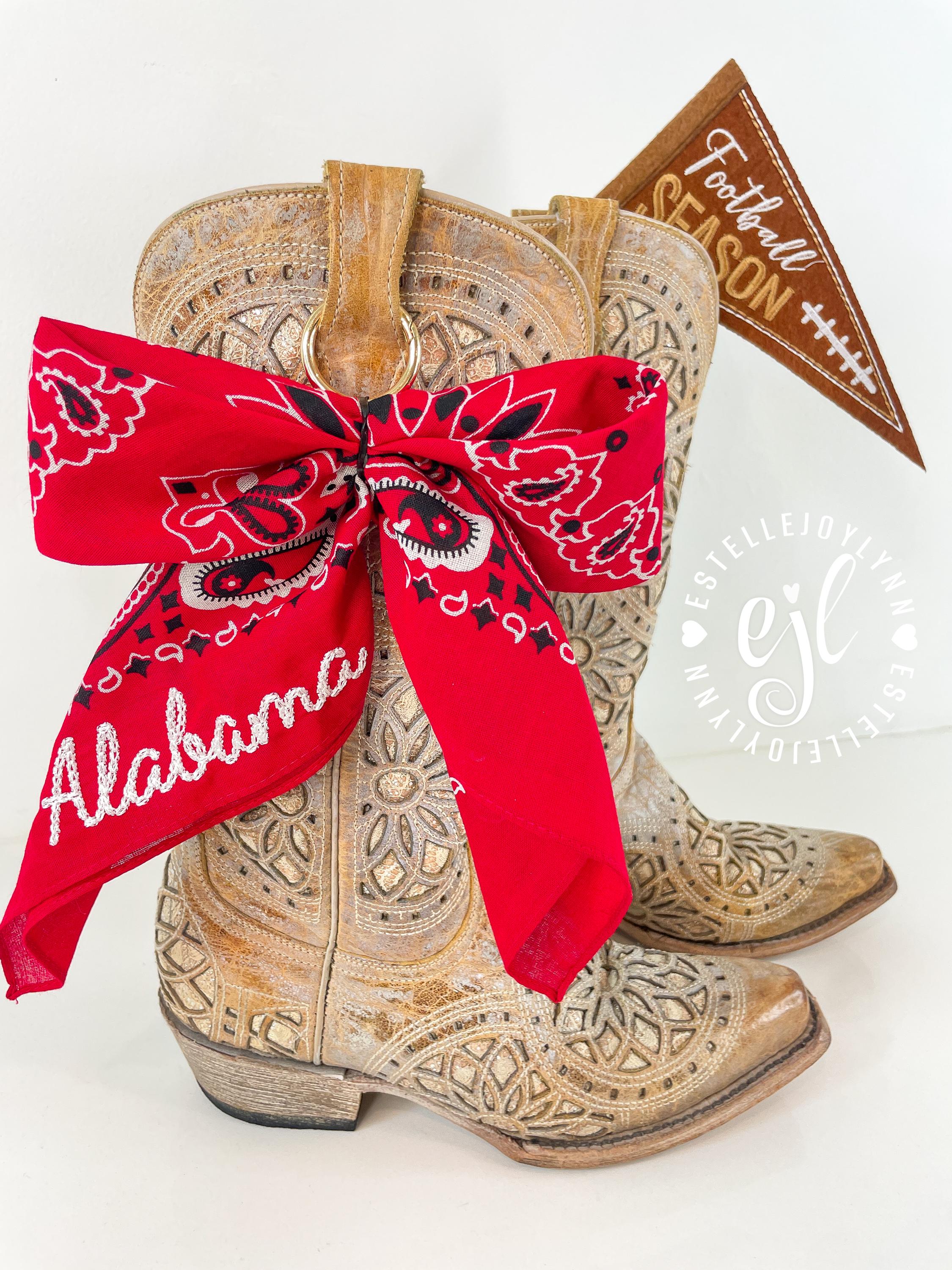 Embroidered Cowboy Boot Bow Bandana: Custom School Spirit, Gold ...