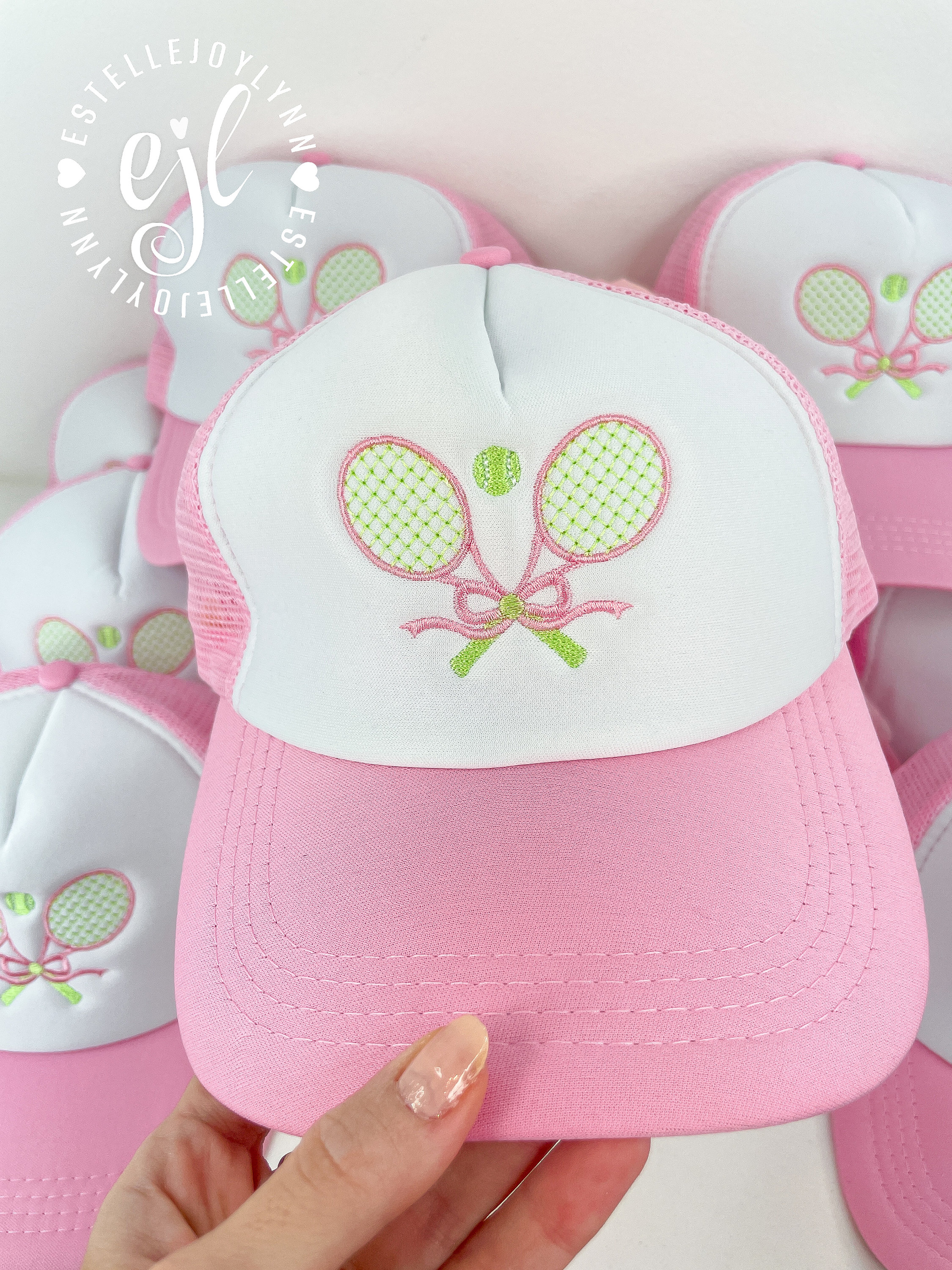 Tennis Trucker Hat / Embroidered Tennis Racquet With Bow Ball Cap ...