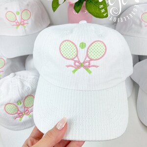 Tennis Seersucker Embroidered Hat / Embroidered Tennis Racquets With ...