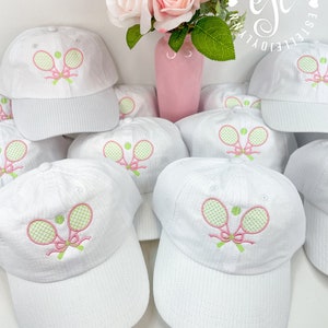 Tennis Seersucker Embroidered Hat / Embroidered Tennis Racquets With ...