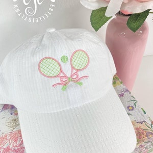 Tennis Seersucker Embroidered Hat / Embroidered Tennis Racquets With ...