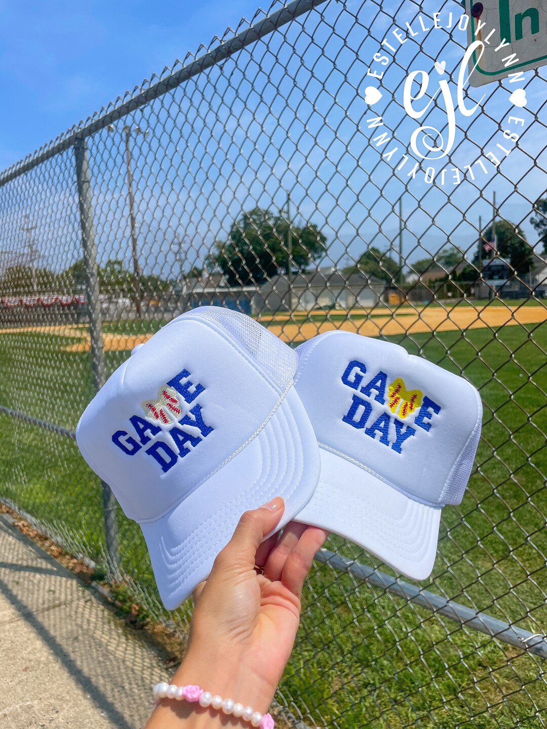 Game Day Baseball or Softball Bow Embroidered Trucker Hat / School ...
