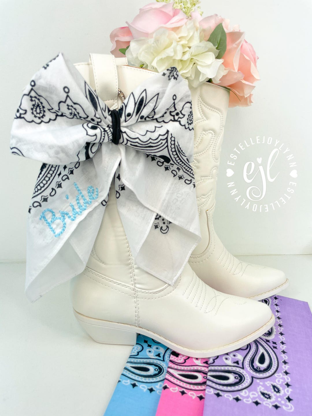 Custom Embroidered Bride Boot Bow: Silver Hardware, Bachelorette ...