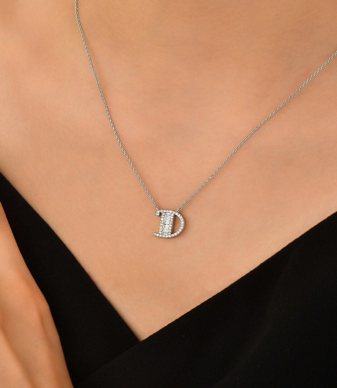 Initial Necklace Custom Letter Necklace , 0.41 Ct Diamond Gold /dainty ...
