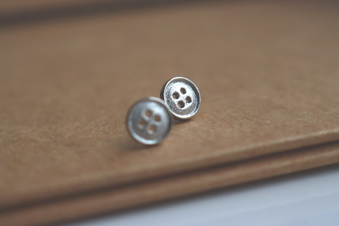 Silver Button Studs, Handmade Simple Jewellery, Textured Silver ...