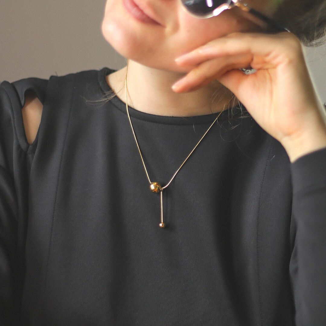 Minimalist Gold Bead Pendant Necklace | Polished Foxtail Chain for ...