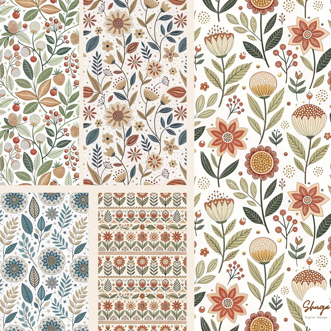 Seasonal Nordic Digital Papers | Cozy Scandinavian Folk Art | JPG PNG ...