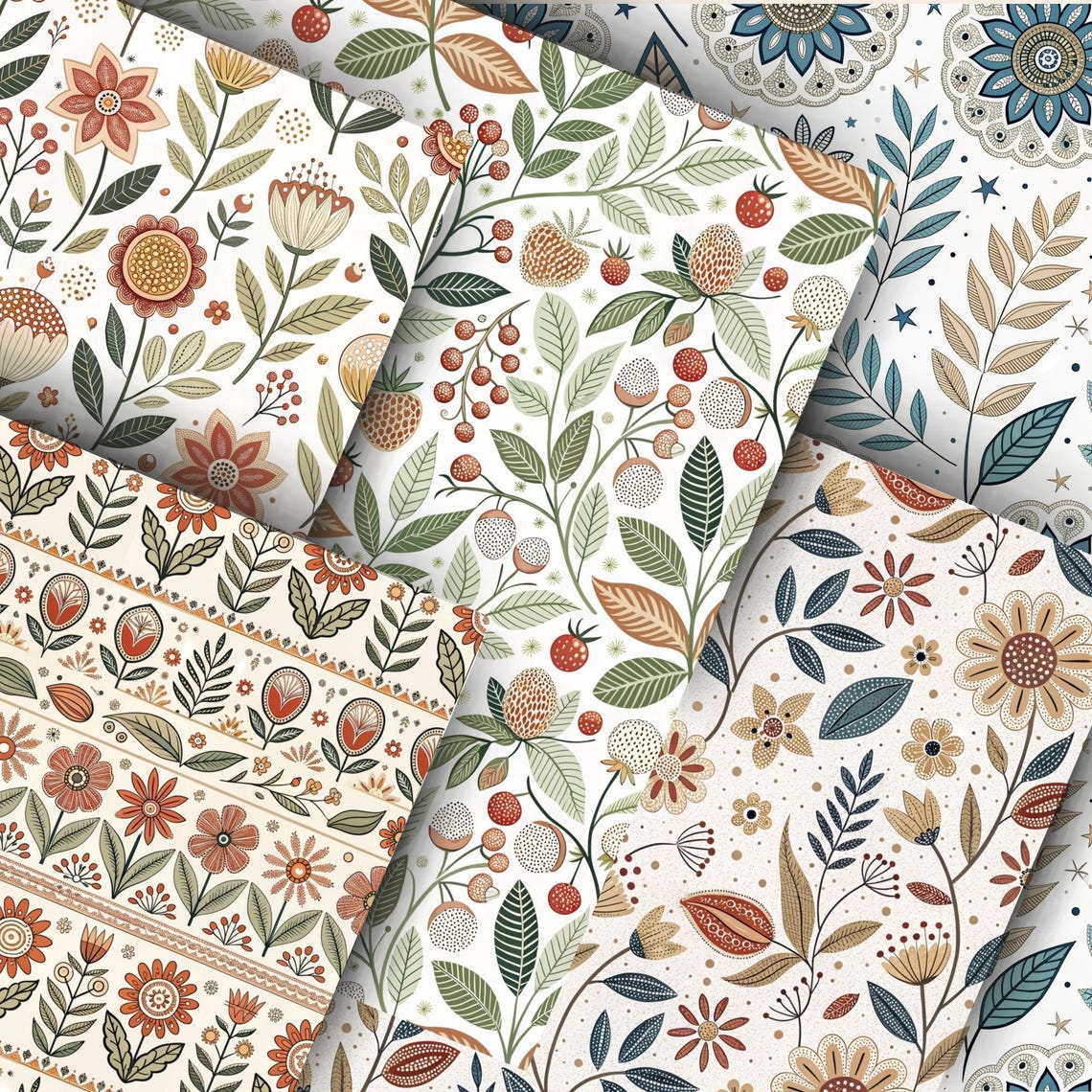 Seasonal Nordic Digital Papers | Cozy Scandinavian Folk Art | JPG PNG ...