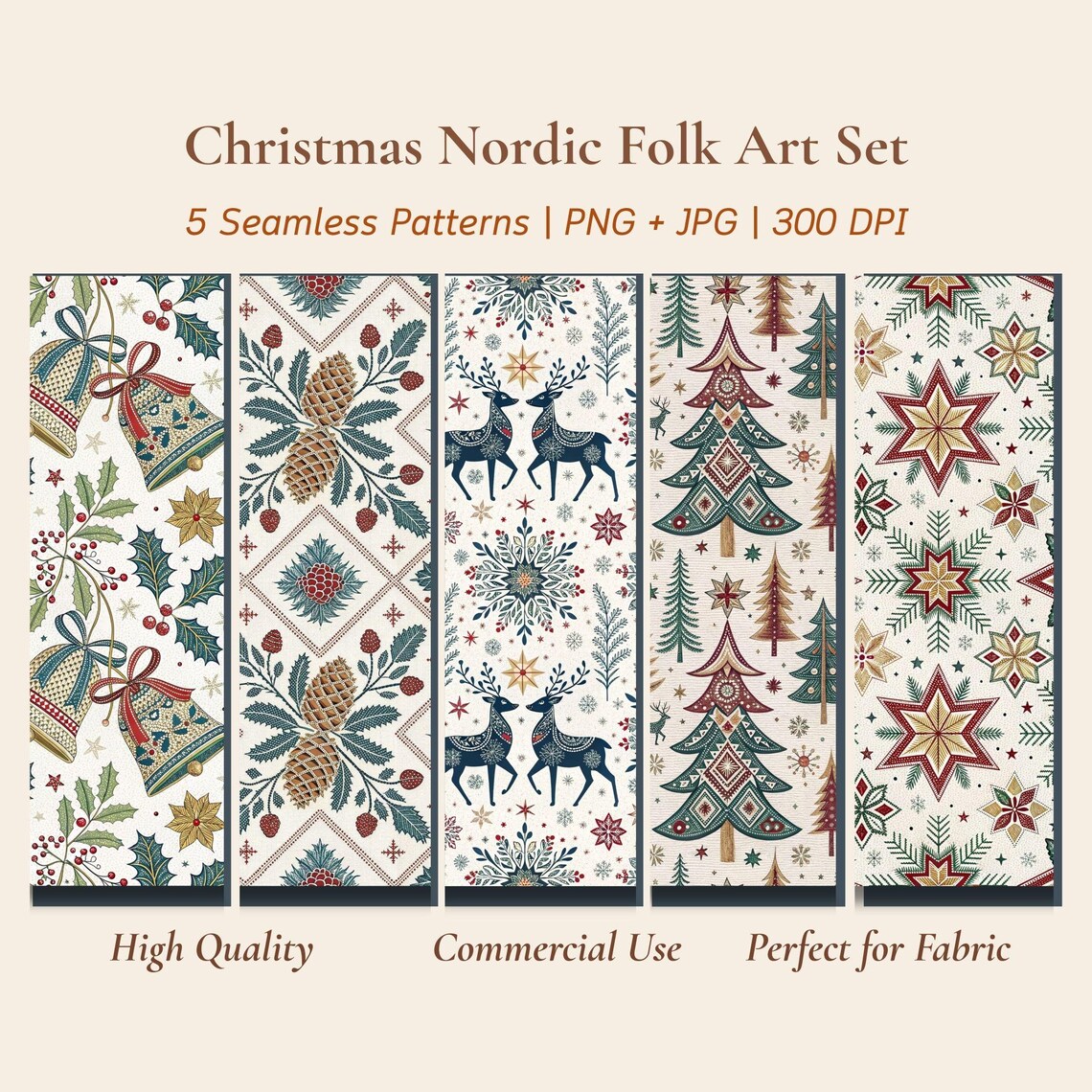 Christmas Nordic Folk Art Pattern: Reindeer, Trees, Snowflakes (JPG ...