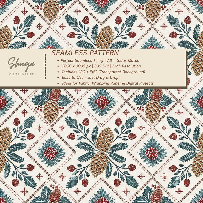 Christmas Nordic Folk Art Pattern: Reindeer, Trees, Snowflakes (JPG ...