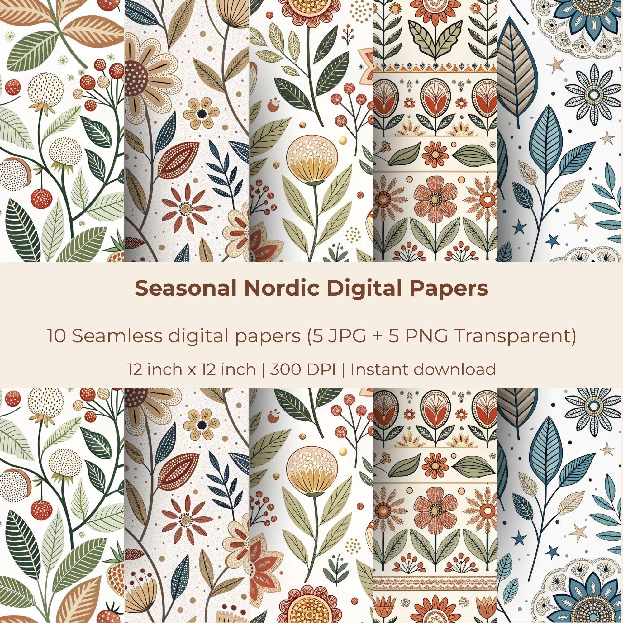 Seasonal Nordic Digital Papers | Cozy Scandinavian Folk Art | JPG PNG ...