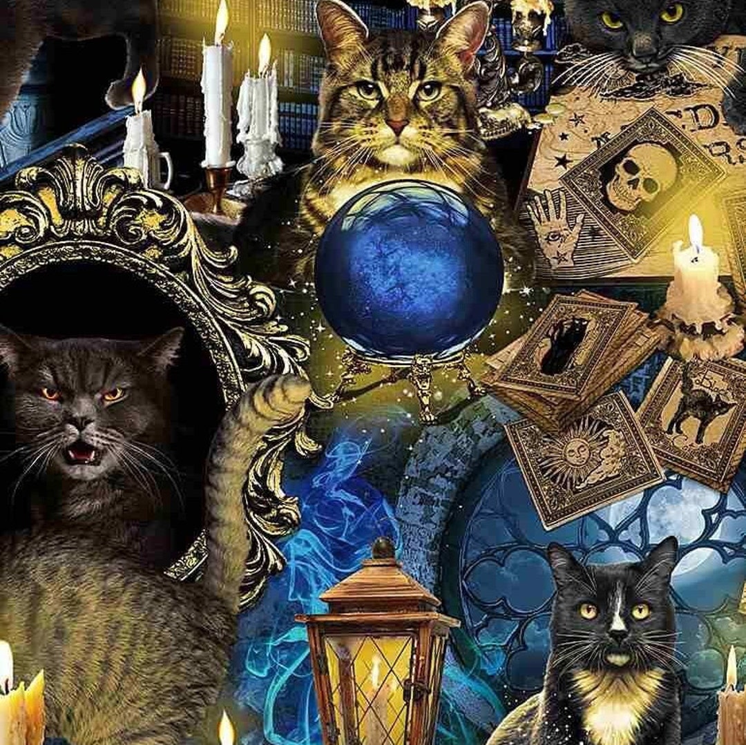 Mystical Spooky Black Cats Timeless Treasures ALLOVER PRINT 100% Cotton ...