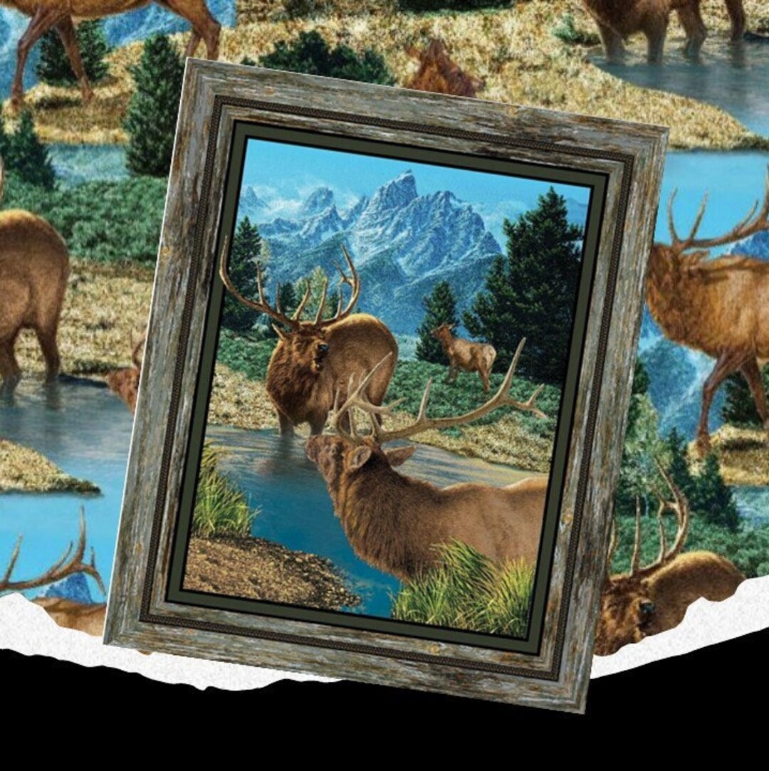 BUNDLE Elk Deer Scene - Fabric Quilt Panel, Backing Bundle Kit - 100% ...