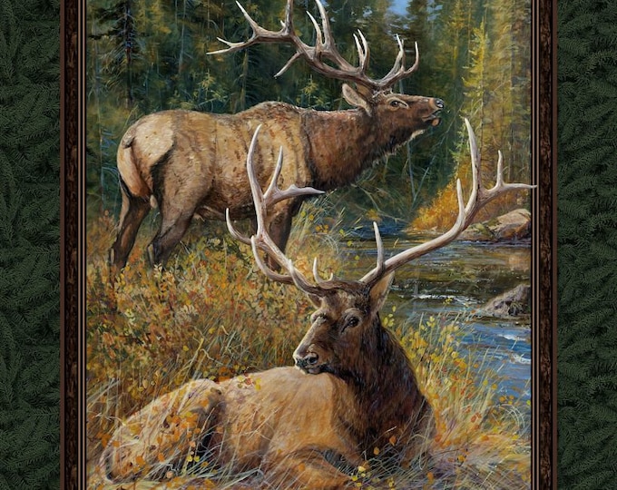 LAZY AFTERNOON Elk Fabric Quilt Panel by Springs Creative, 36" X 45 ...