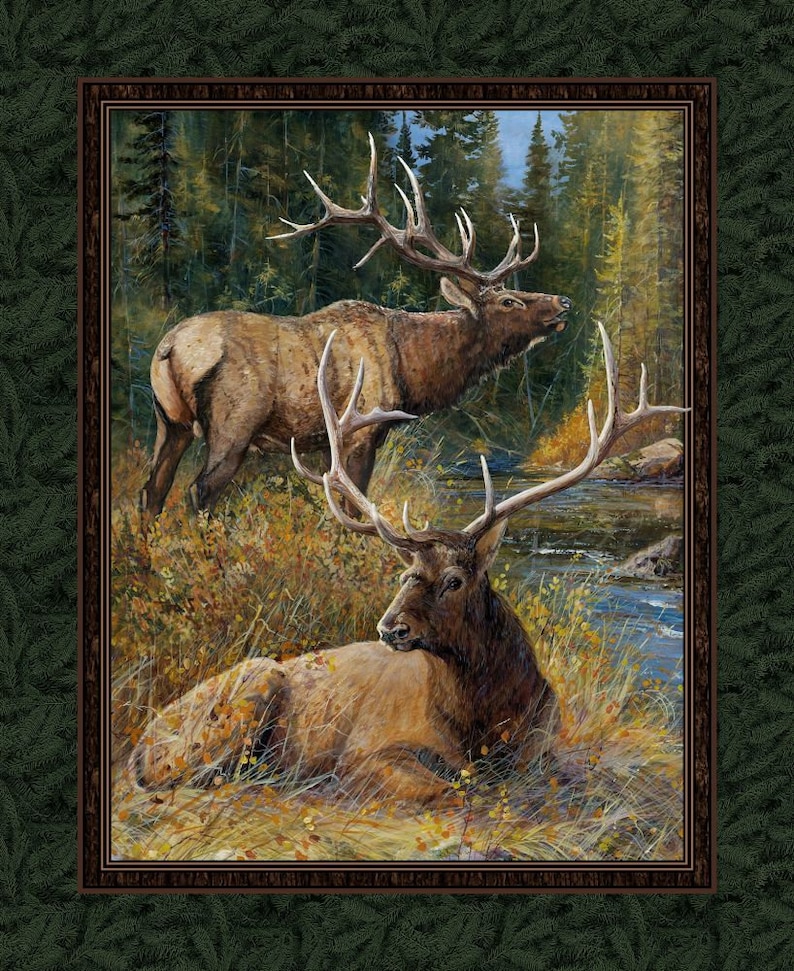 LAZY AFTERNOON Elk Fabric Quilt Panel by Springs Creative, 36 X 45, 100 ...