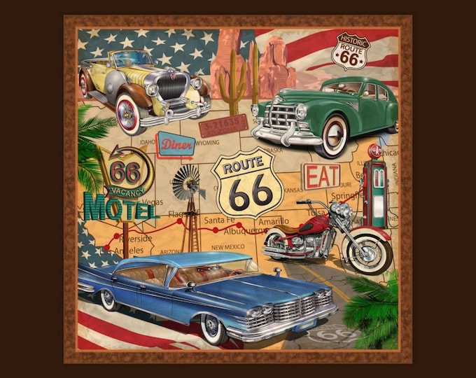 ROUTE 66 Motorcycle Fabric Quilt Panel 36 X 45, 100% Cotton Fabric - Etsy