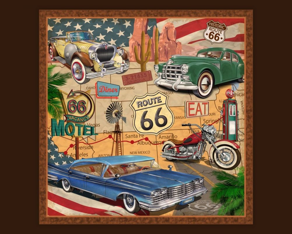 ROUTE 66 Motorcycle Fabric Quilt Panel 36 X 45, 100% Cotton Fabric - Etsy