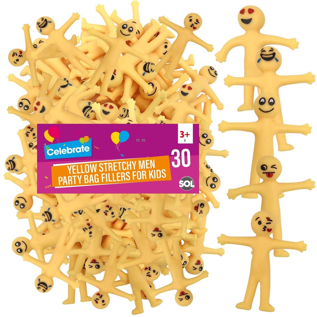 30 Yellow Stretchy Men Party Bag Fillers Kids Fun Smiley Man Sticky ...