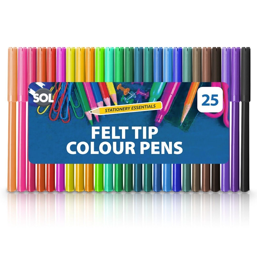 25 Felt Tip Pens Set Fine Fibre Drawing Markers Colouring Art School ...