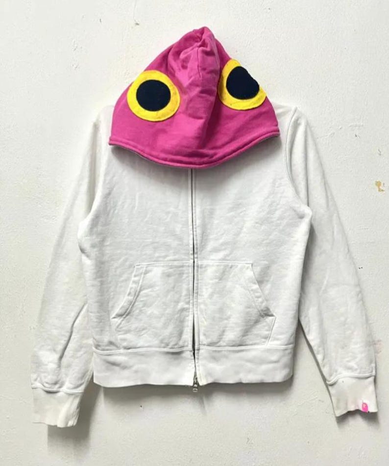 Bape Bathing Ape Frog Full Zip Hoodie Pink White Hoddie Medium Size Men ...