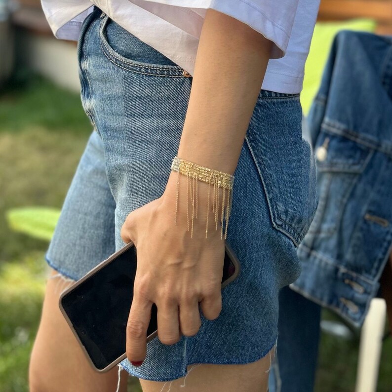 Handwoven Fringe Bracelet, Boho Chain Wristband, Adjustable Loom ...