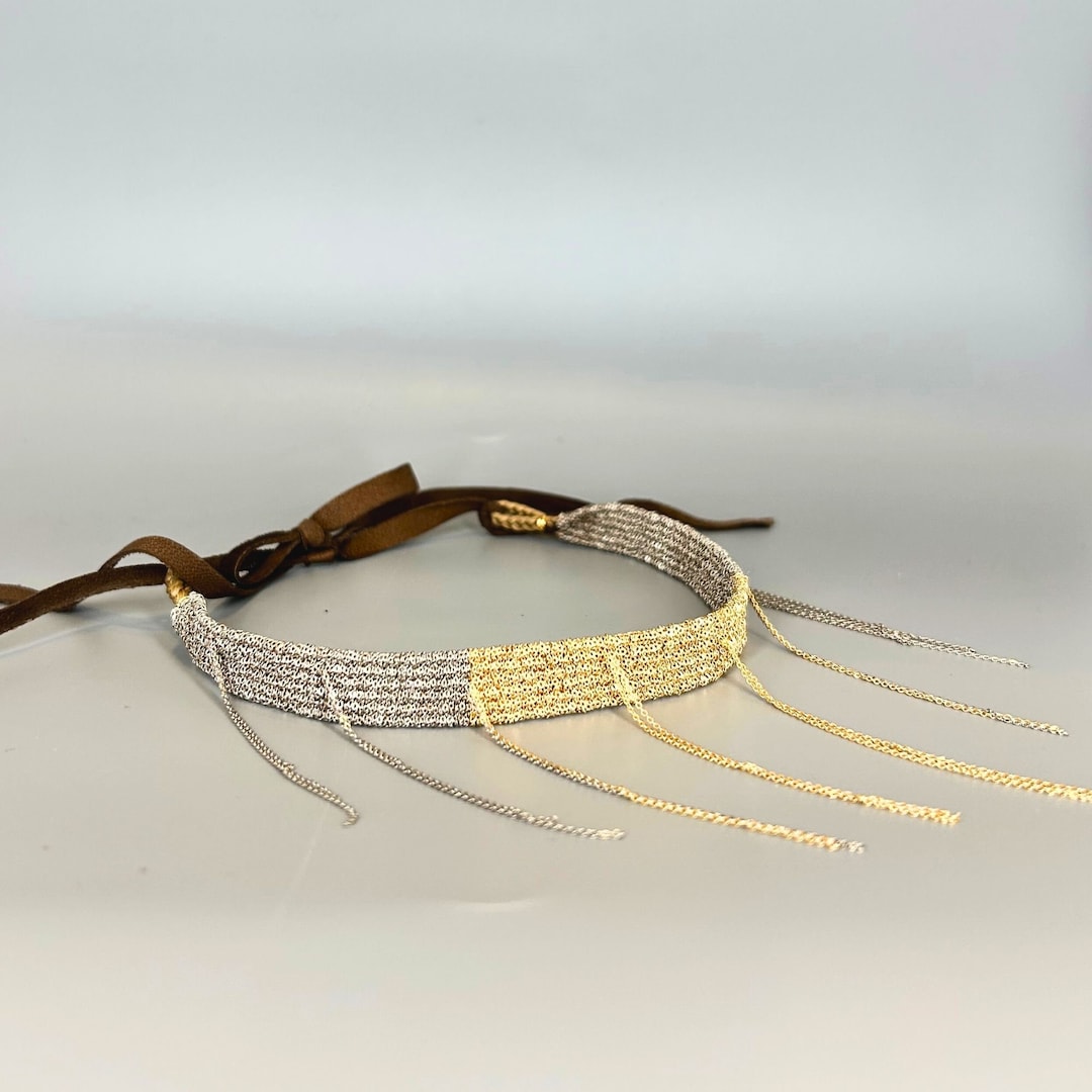 Chain Woven Leather Choker – Handmade Statement Necklace With Dangling ...