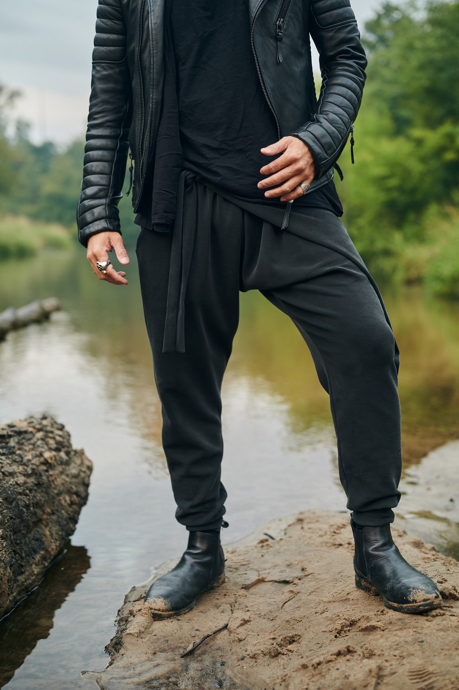 Dancing Samurai Charcoal Black Pants, Casual Modal Sweatpants ...