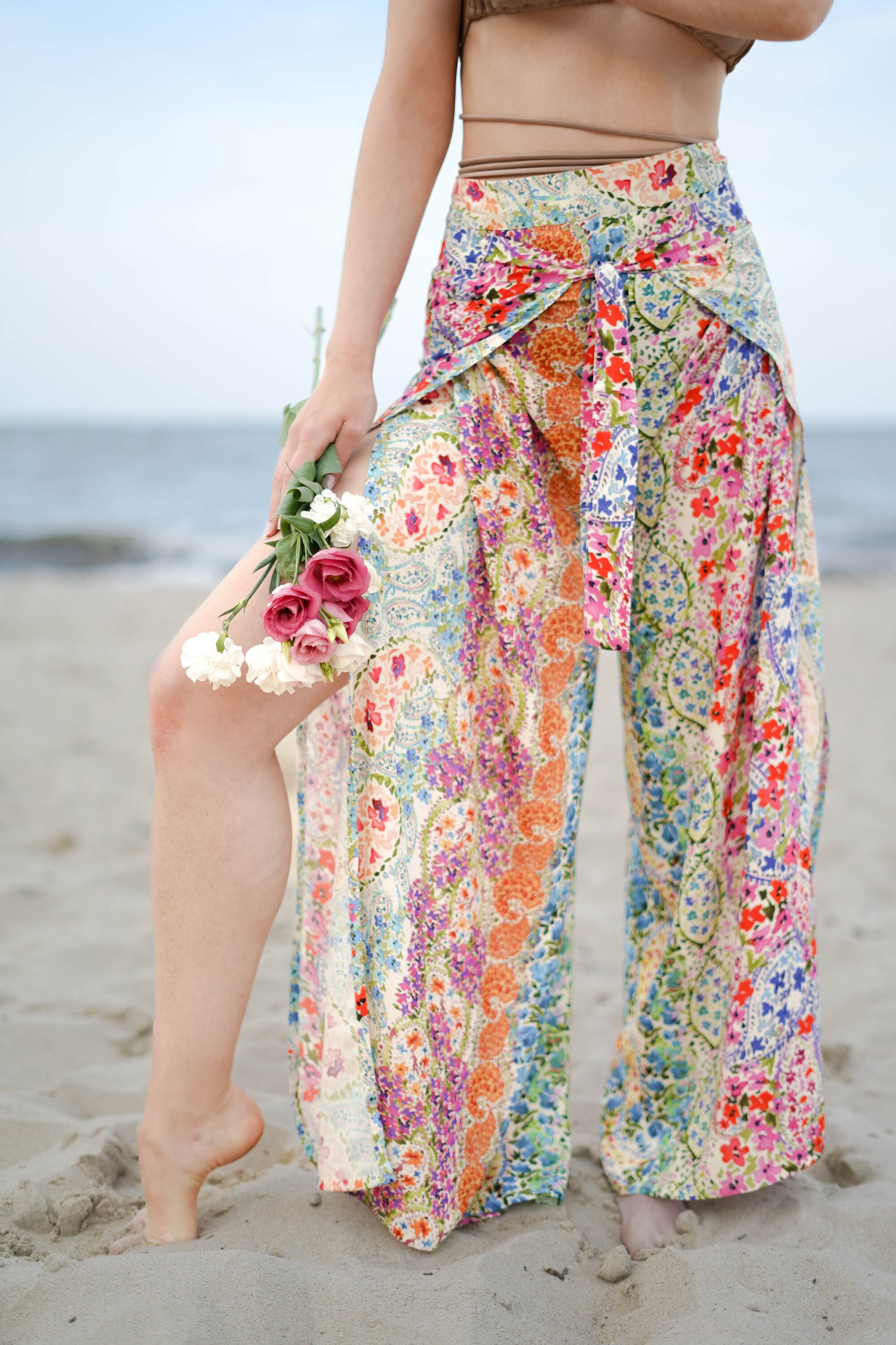 Colorful Floral Pareo Pants, Wrap Pants, Brazilian Zouk Pants, Side ...