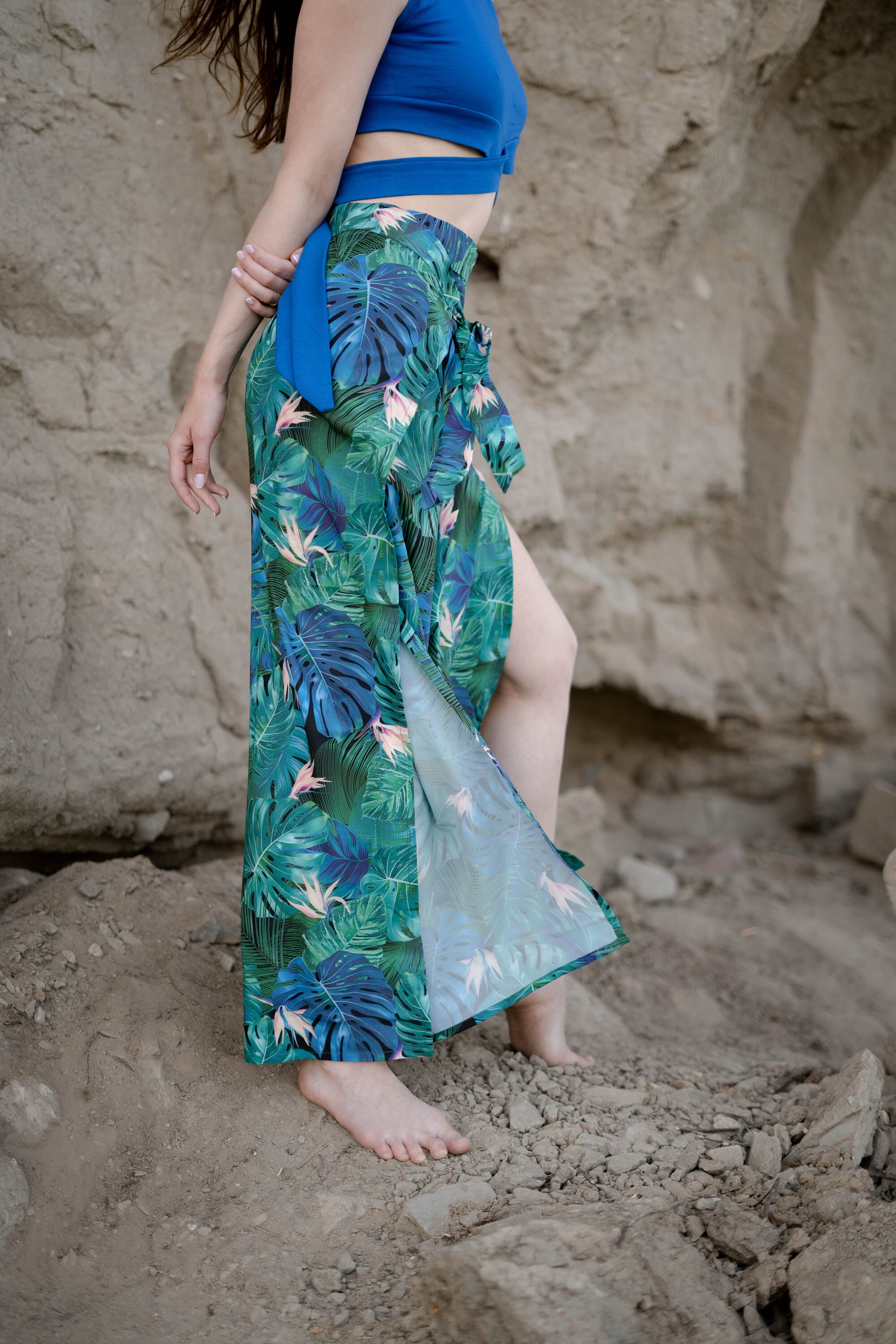 Paradise Pareo Pants, Wrap Pants, Brazilian Zouk Pants, Side Slit Trousers, Yoga Pants, Thai ...