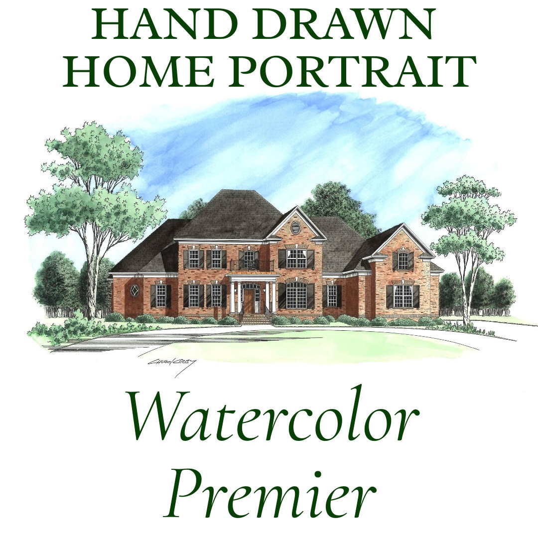 10x15" Watercolor Premier Custom Home Portrait, Hand Drawn, Original ...