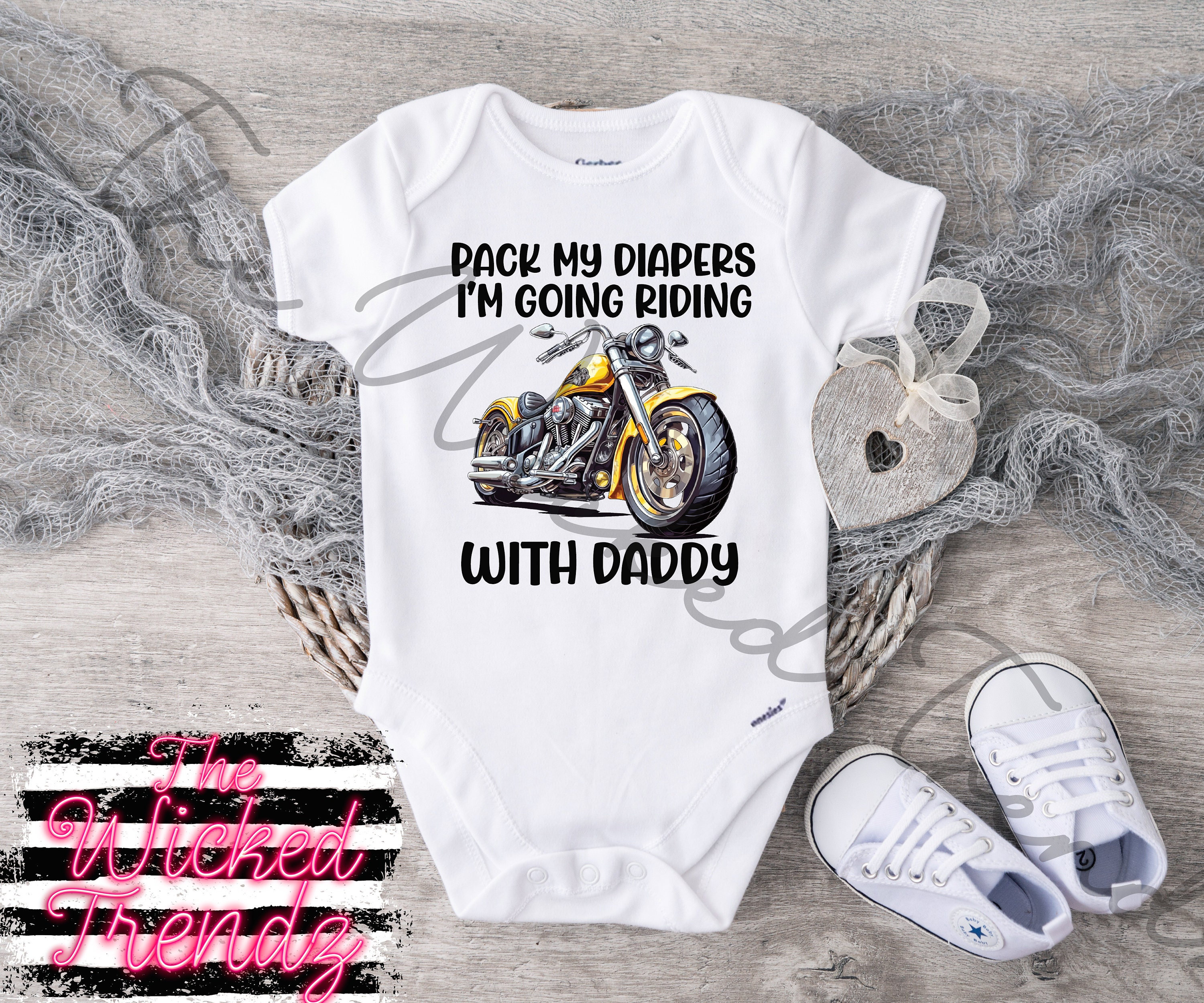 Pack My Diapers I'm Going Riding With Daddy Baby Onesie© Gerber Motorcycle Bike Biker Dad New ...