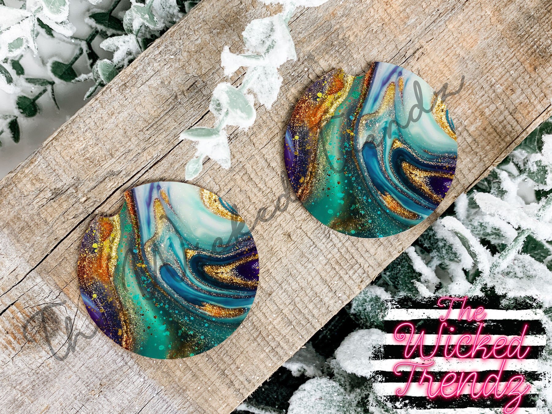 Car Coasters Coater Cup Holder Coasters Milky Way Marble Geode Agate ...