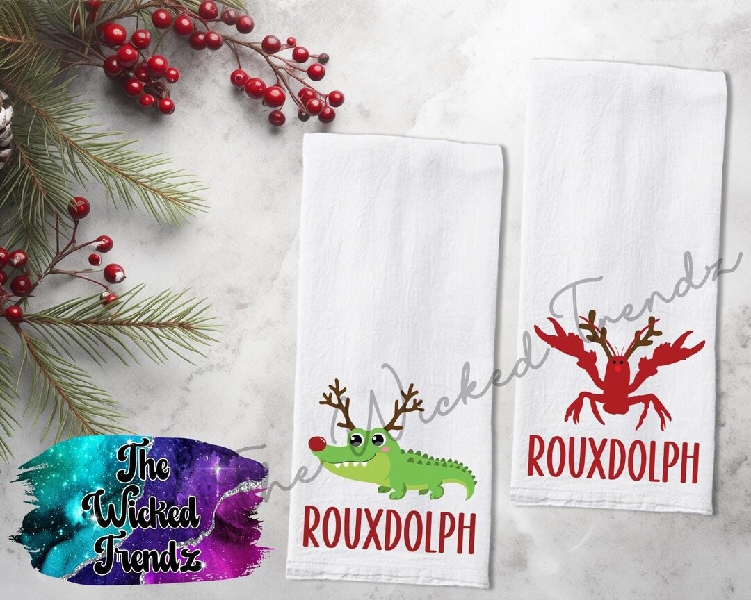 Rouxdolph Roux Louisiana Cajun Christmas Decor Tea Towel Kitchen Dish ...