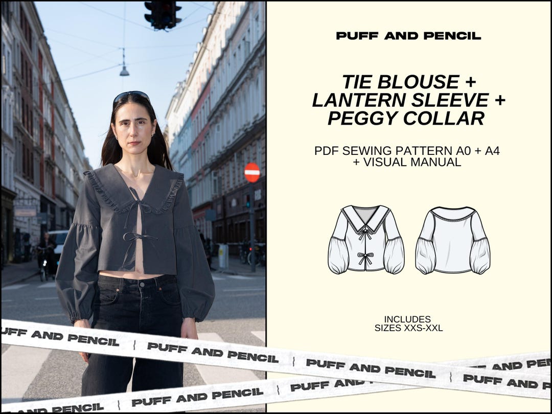TIE Blouse Base + LANTERN Sleeve + PEGGY Collar //bundle // Digital Pdf // Sewing Pattern // Diy ...