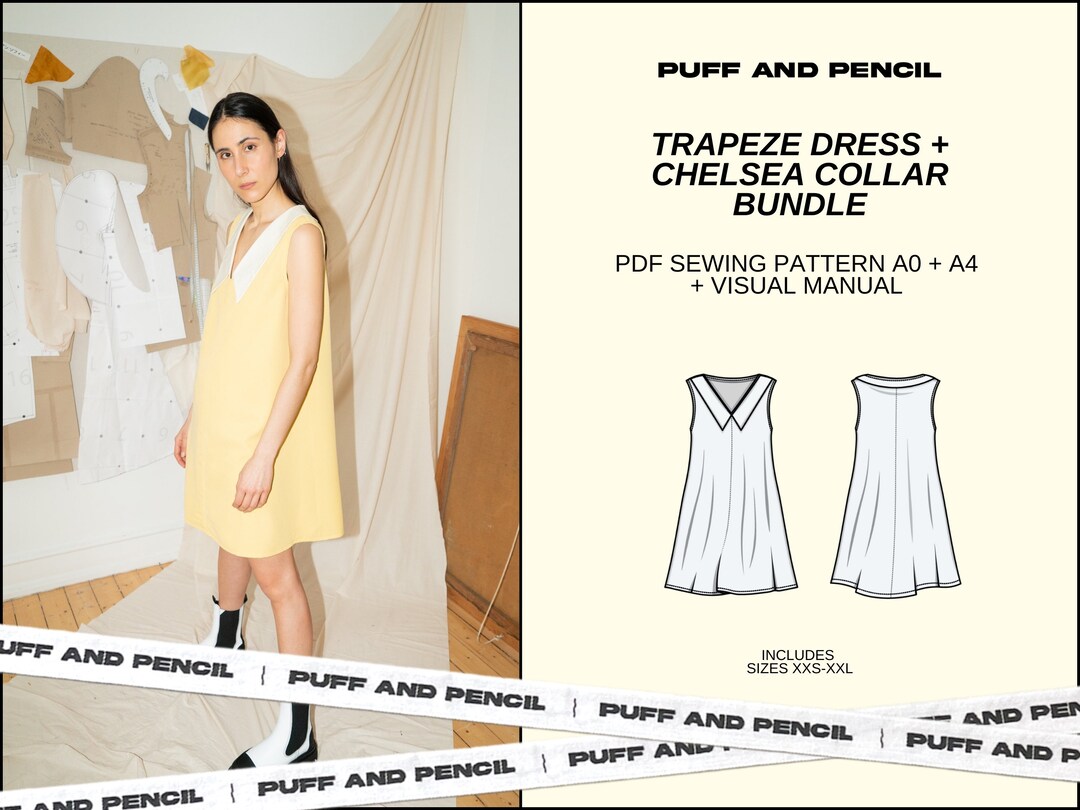 TRAPEZE Dress X CHELASE Collar //bundle // Digital PDF // Sewing ...
