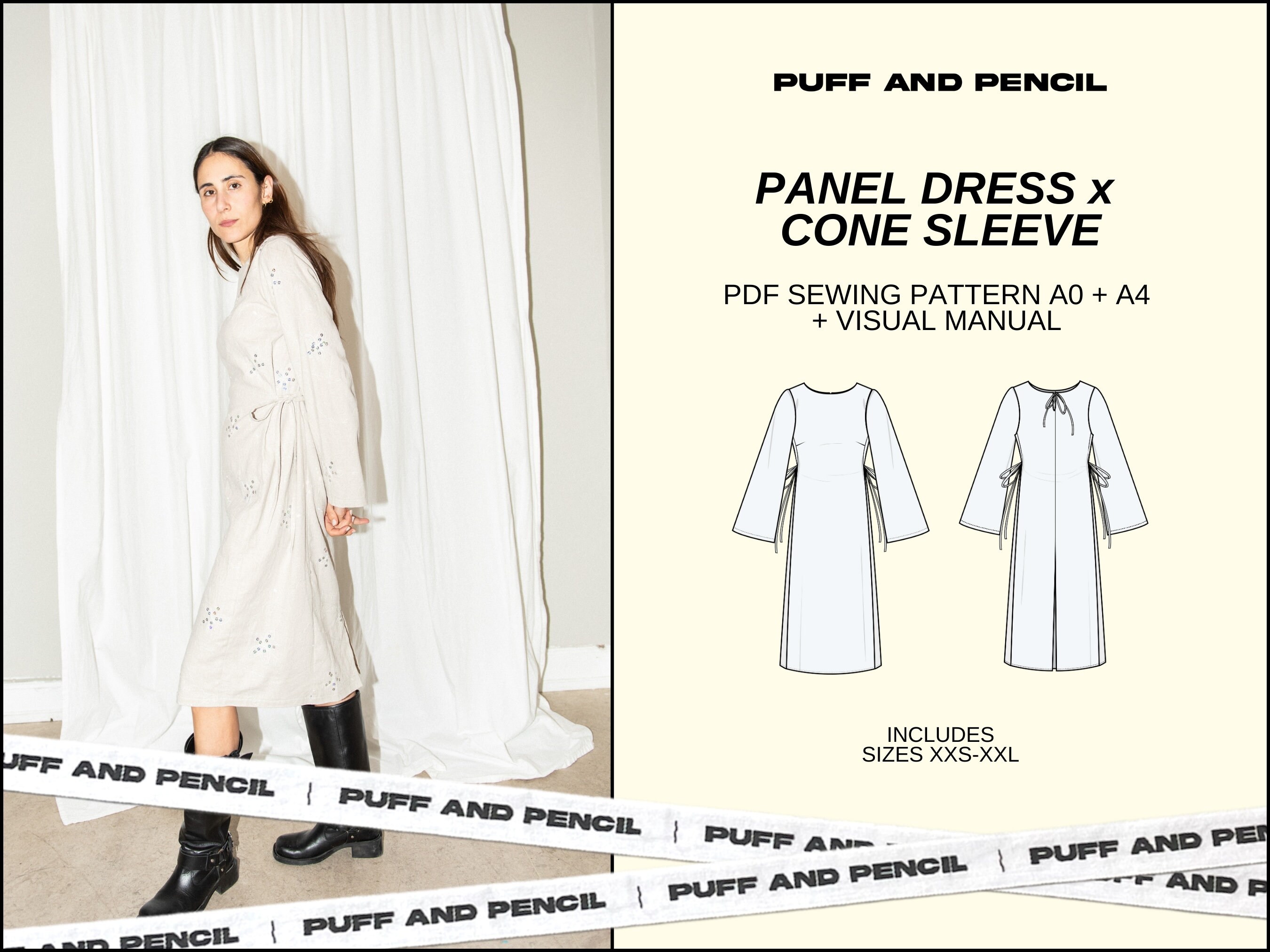 PANEL Dress With CONE Sleeve PDF Sewing Pattern // Size Xxs-xxl ...