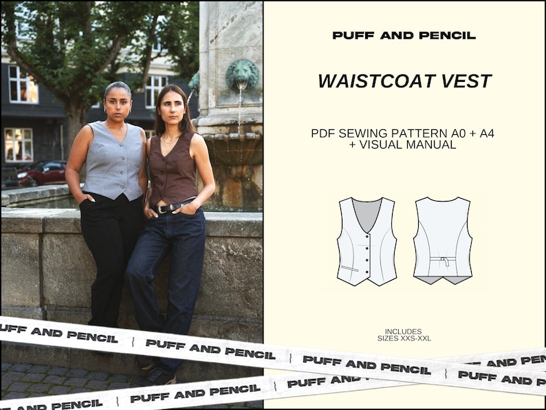 WAISTCOAT Vest PDF Sewing Pattern // Diy Vest // Size Xxs-xxl ...
