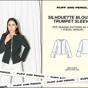 SILHOUETTE Blouse With TRUMPET Sleeve PDF Sewing Pattern // Size Xxs ...