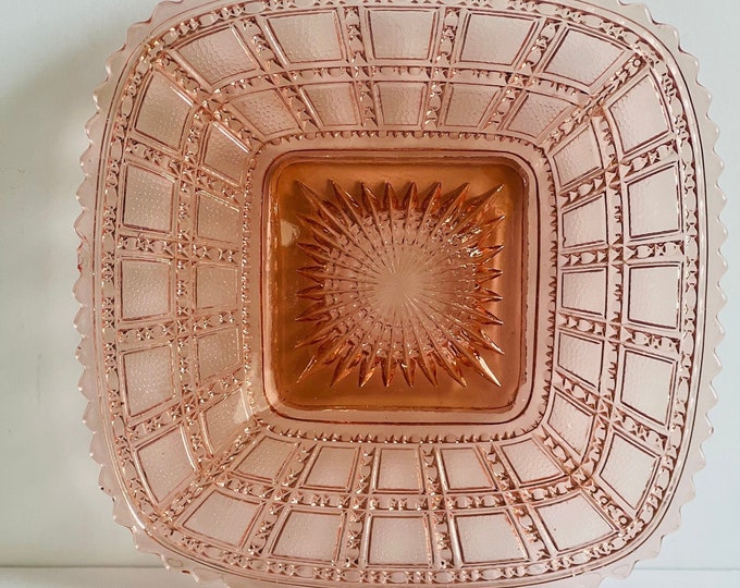 Antique Imperial Glass Beaded Block Square Catch All Plate Pink ...