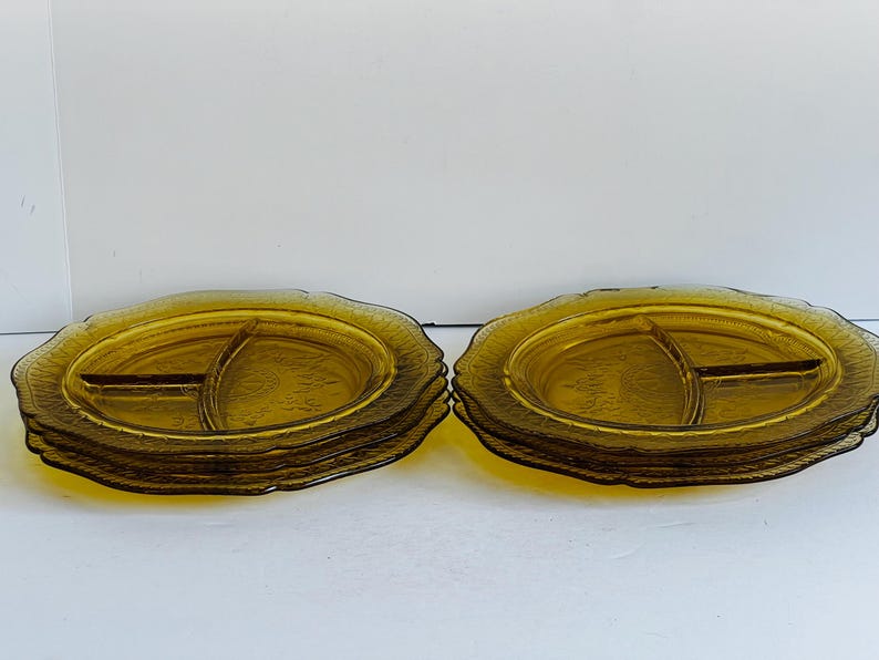 Vintage Federal Glass Amber Divided Plate: Patrician Spoke Pattern ...