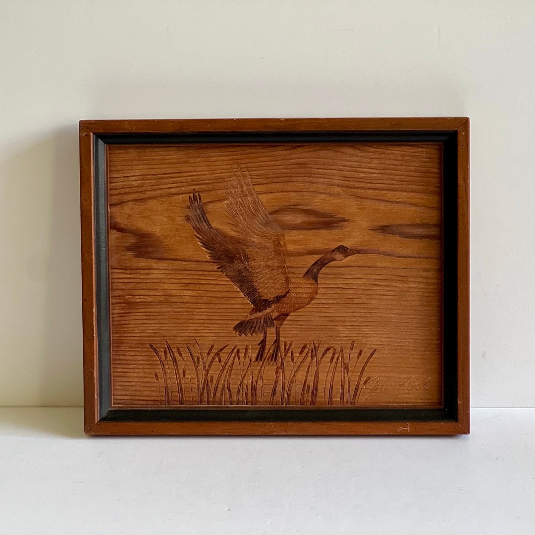 Vintage Hand Carved Stained Wooden Duck Goose Wall Plaque - Etsy