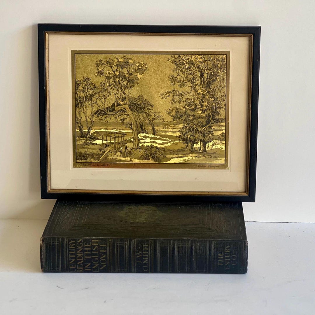Vintage Old Nantucket Gold Foil Etching Framed Picture: Artist Lionel ...