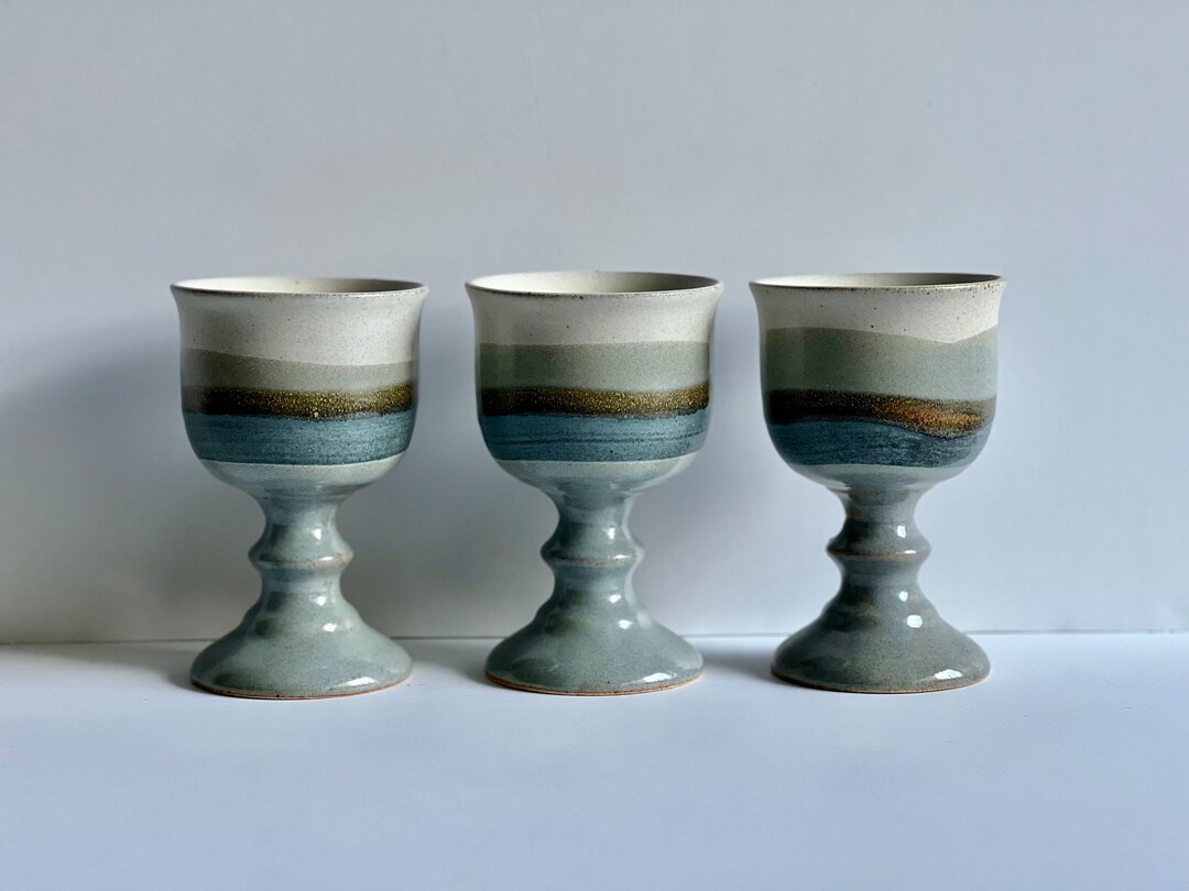 Studio Pottery Wine Goblets Vintage Stoneware Boho Decor - Etsy