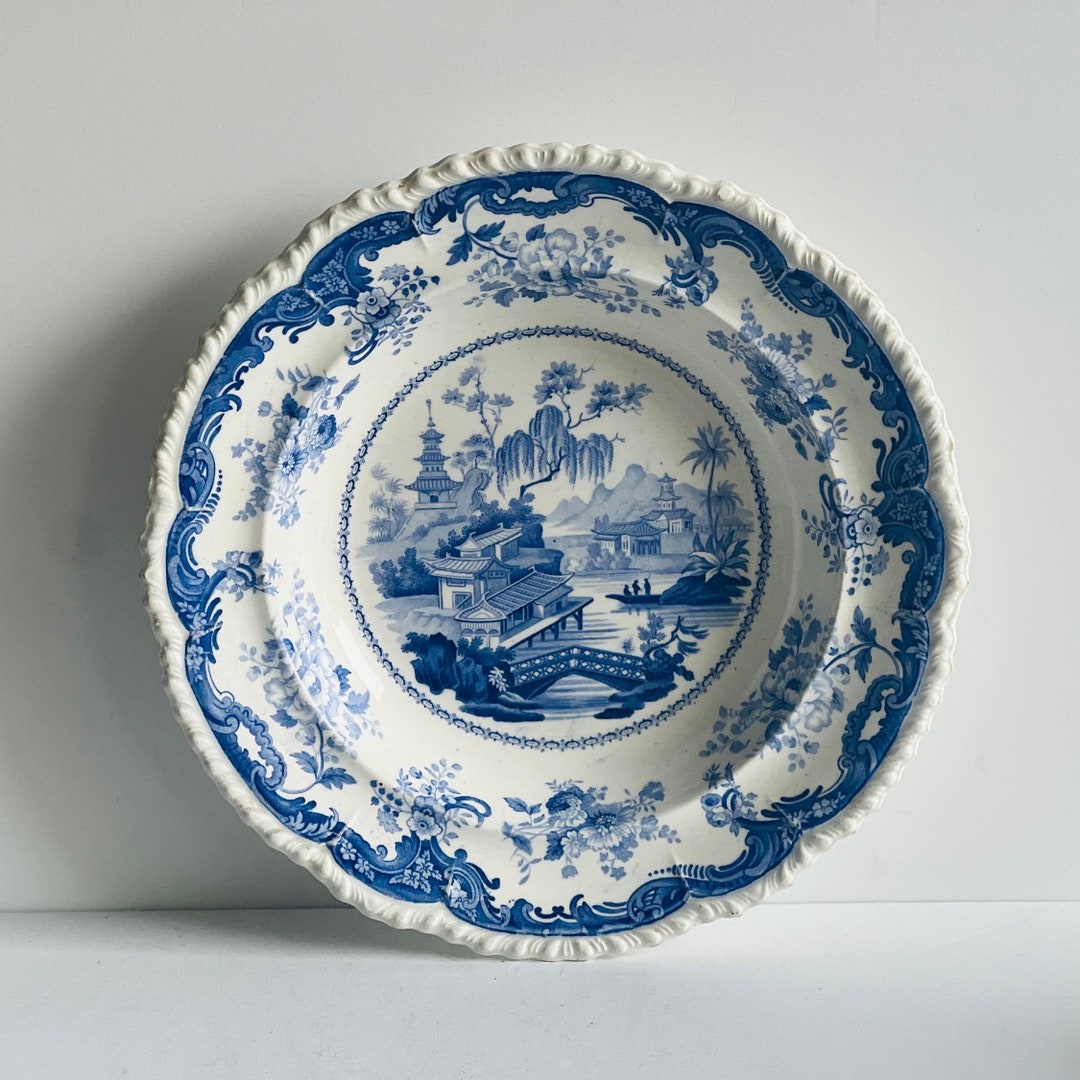 Antique Minton Blue Transferware Soup Plate: Chinese Marine Opaque ...