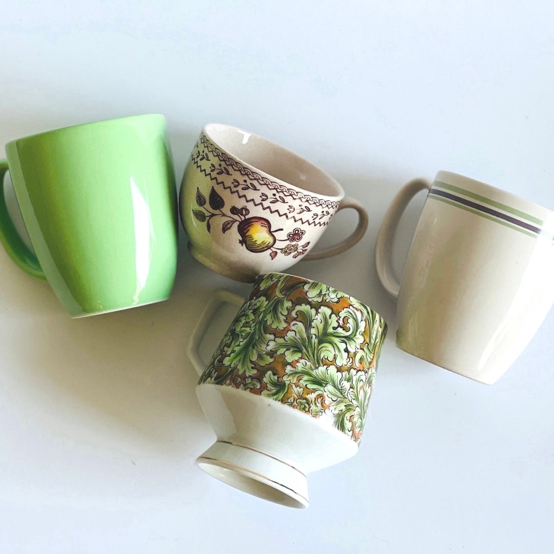 Mismatched Green Coffee Cups Mugs Set of 4 - Etsy
