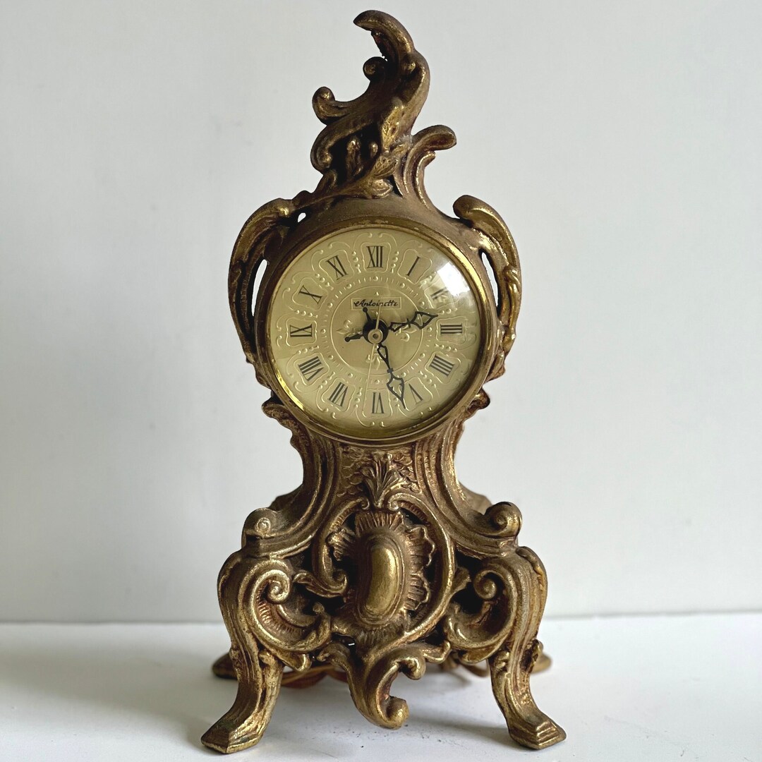 Vintage Antoinette Cast Metal Bronze Ornate Clock Electric Mantel Clock ...