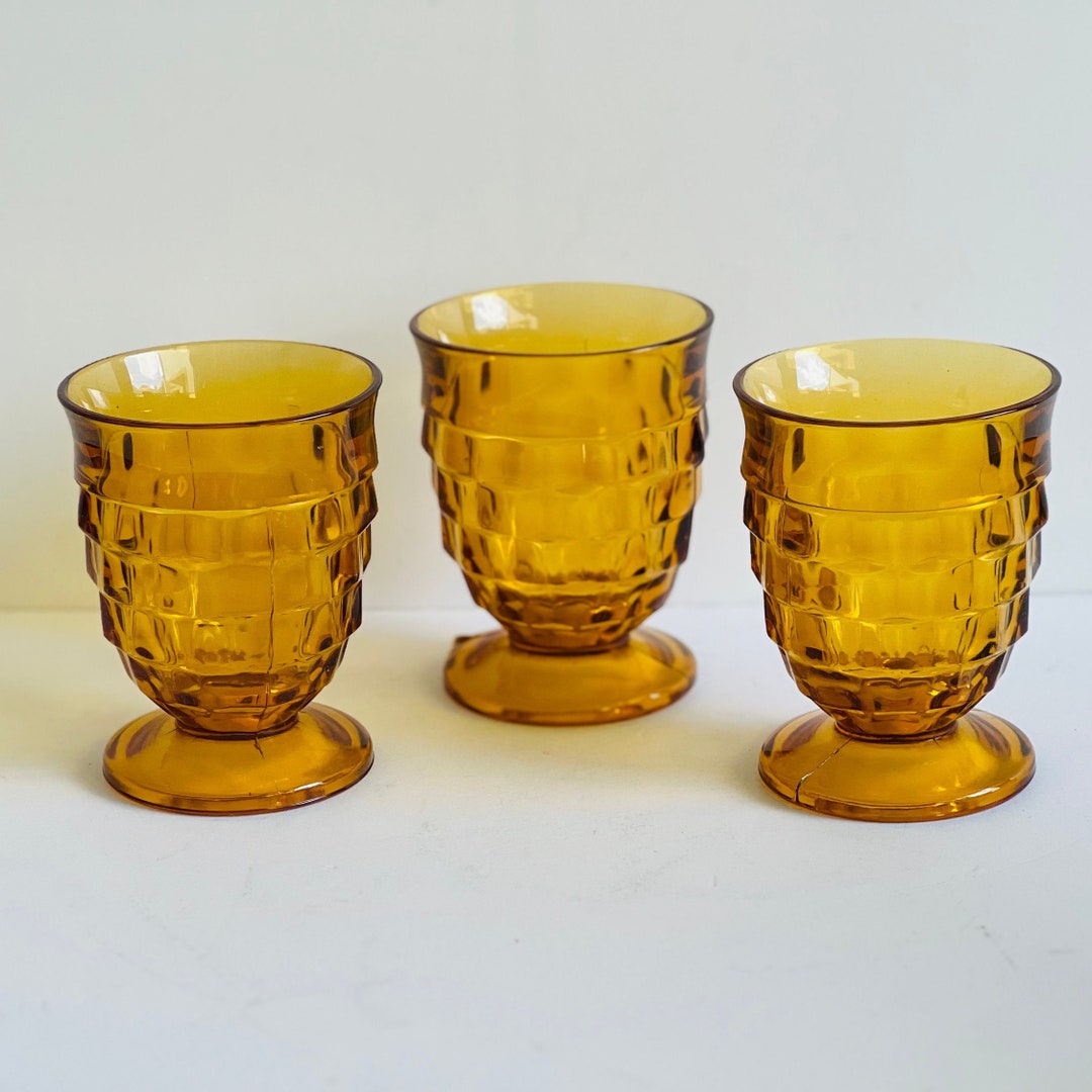 Vintage Amber Whitehall Juice Glasses Cubist Cocktail Glasses Indiana