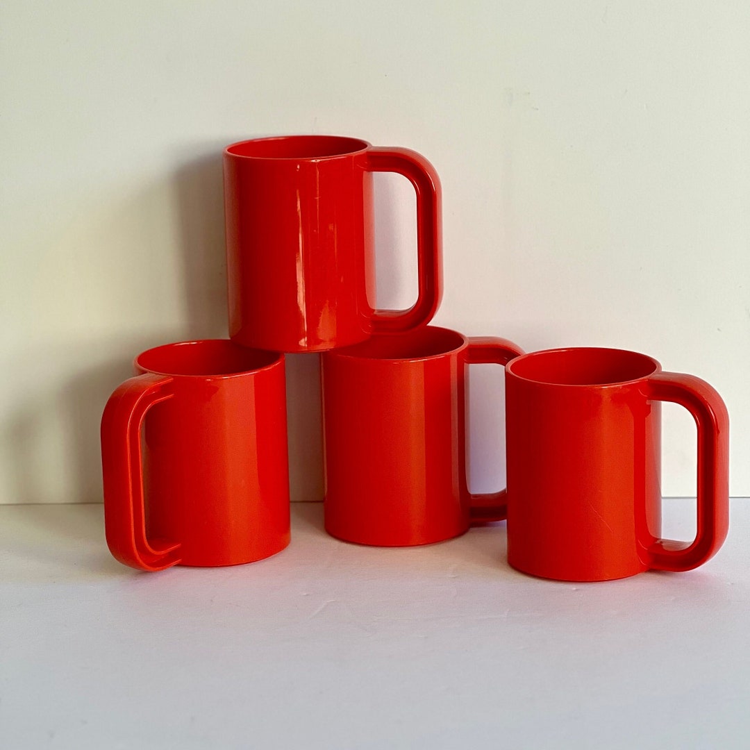 Red Ingrid Stackable Mugs Set of 4 Vintage Plastic Coffee Cups RV ...