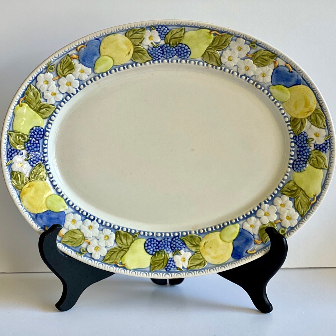 Vintage Oval Platter Vernon Ware by Metlox Florence Blue Fruit Pattern ...