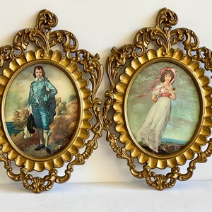 Vintage Italian Mod Depose Blue Boy and Pinkie Gold Framed Wall Decor ...